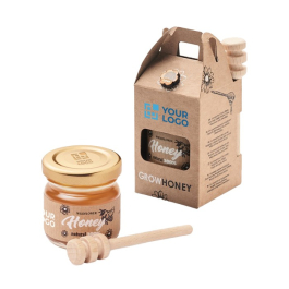 Bedrukt potje honing met honinglepel | Vanaf €4,39